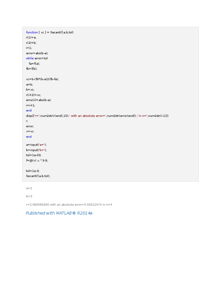 Function: Published With MATLAB® R2014a | PDF | Teaching Methods & Materials