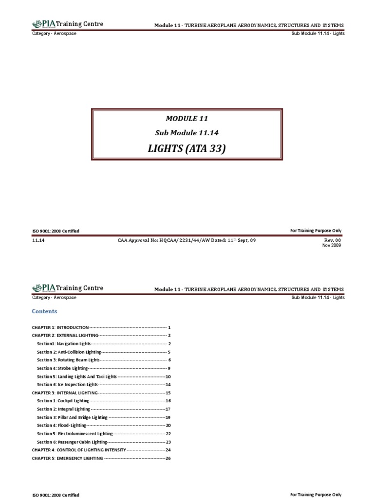 Sub Module 11.14 Lights (ATA 33) | PDF | Transistor | Switch