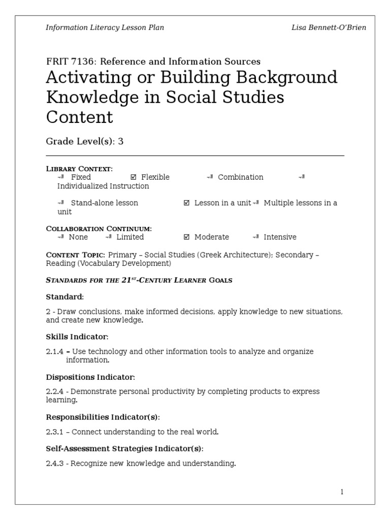 Bennettobrien Informationliteracylessonplan | PDF | Information ...