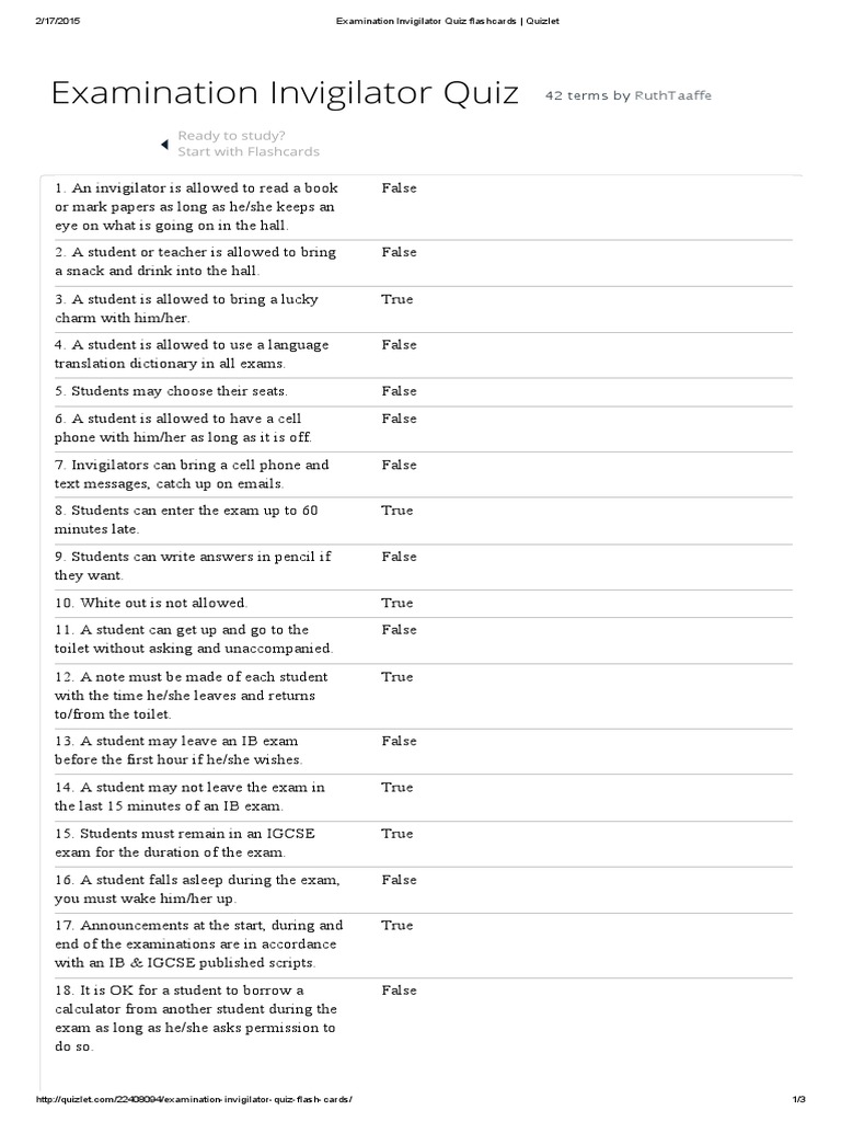 Examination Invigilator Quiz Flashcards - Quizlet | PDF | Test ...