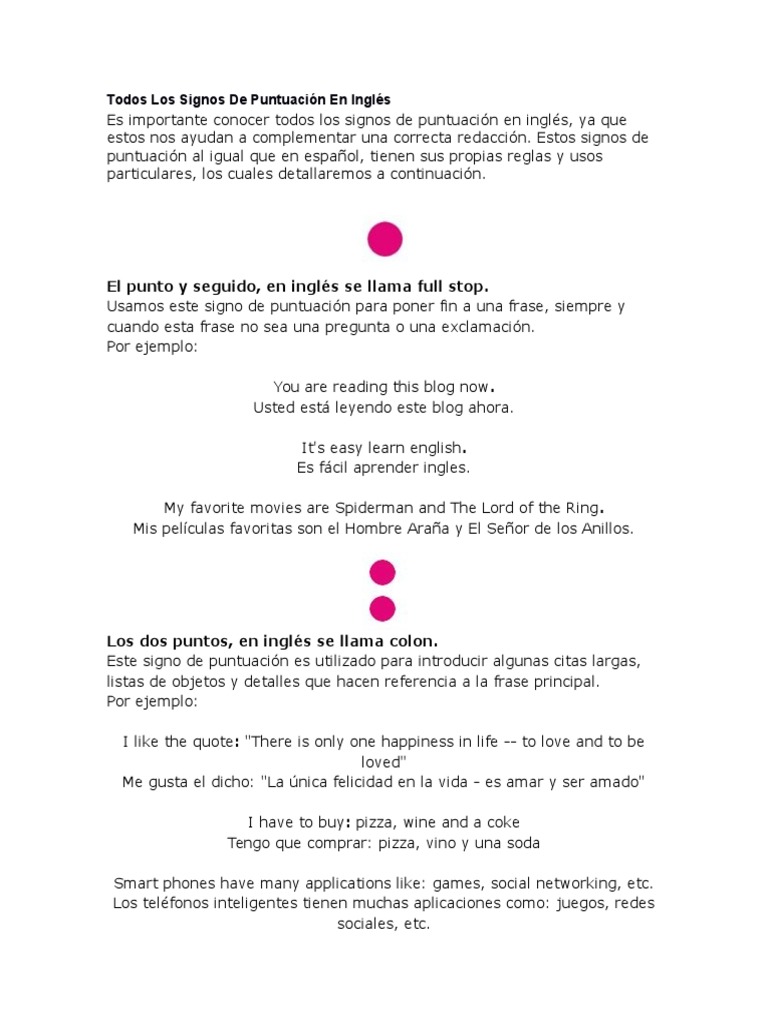 Todos Los Signos de Puntuación en Inglés | PDF | Soporte | Comillas