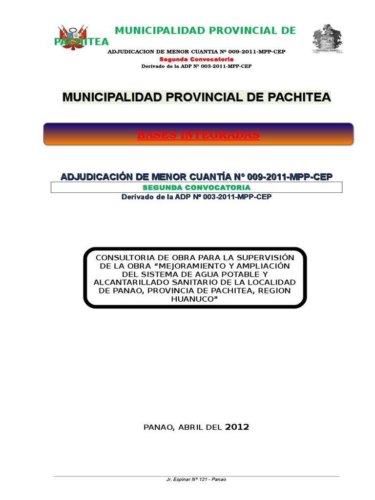 Bases Integradas Amc #009-2011 - 2da Convocatoria | PDF | Pagos ...