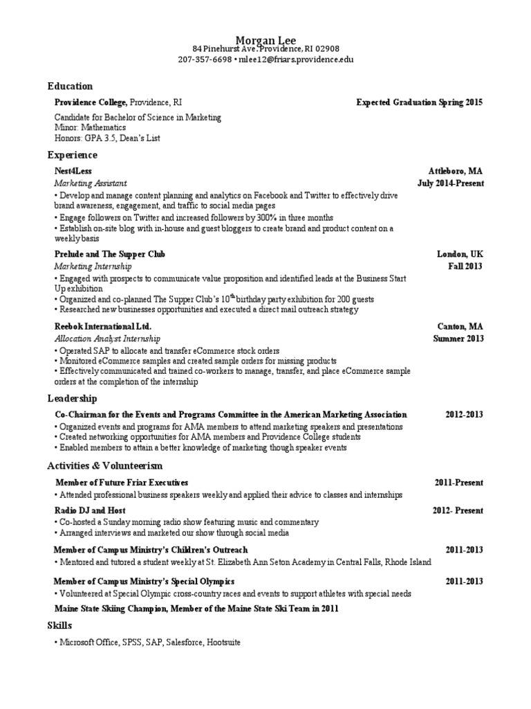 Marketing Student Resume Overview | PDF