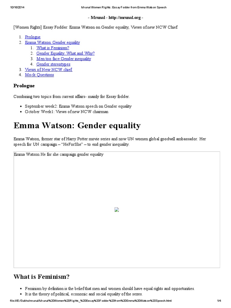 Emma Watson's Gender Equality Insights | PDF | Gender Role | Gender ...