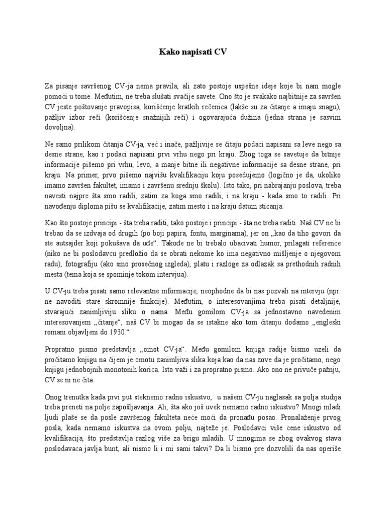 Kako Napisati CV | PDF