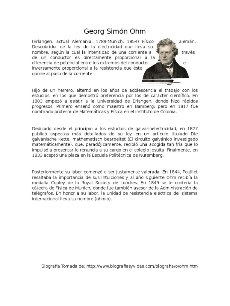 Biografia Georg Simón Ohm | PDF | Arte | Ciencia y matemáticas