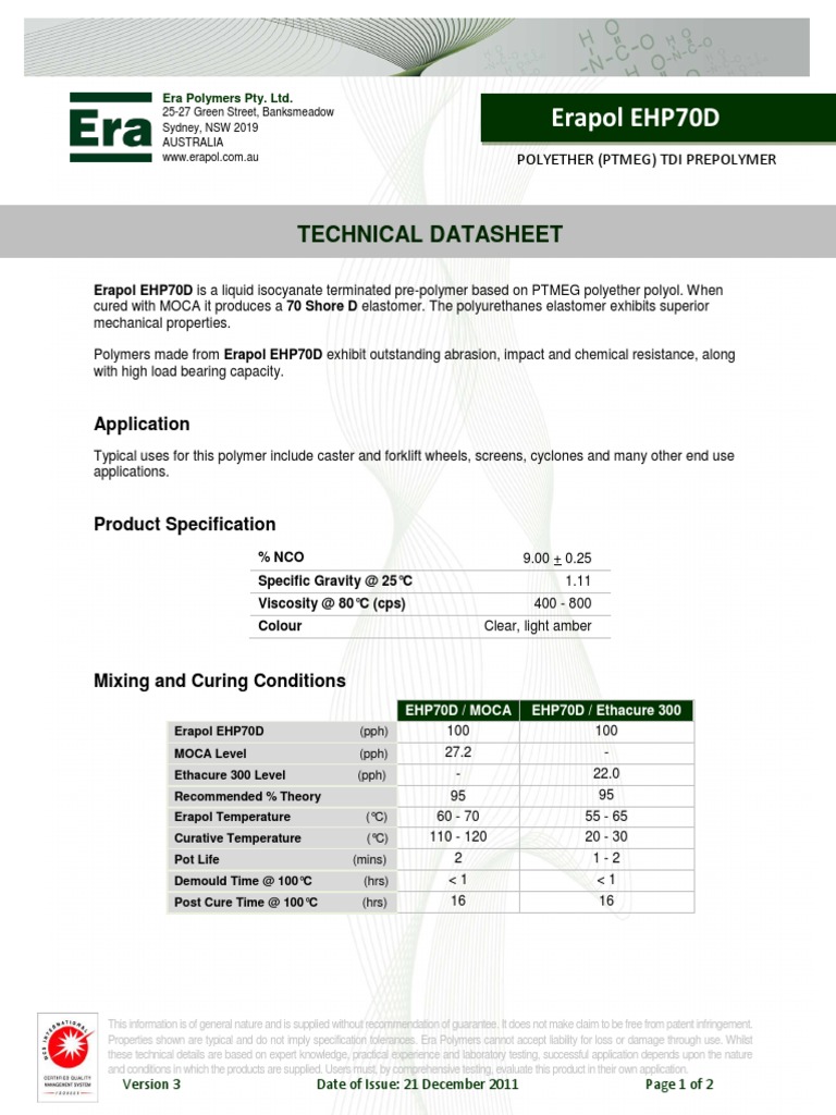 Erapol EHP70D | PDF | Polyurethane | Materials