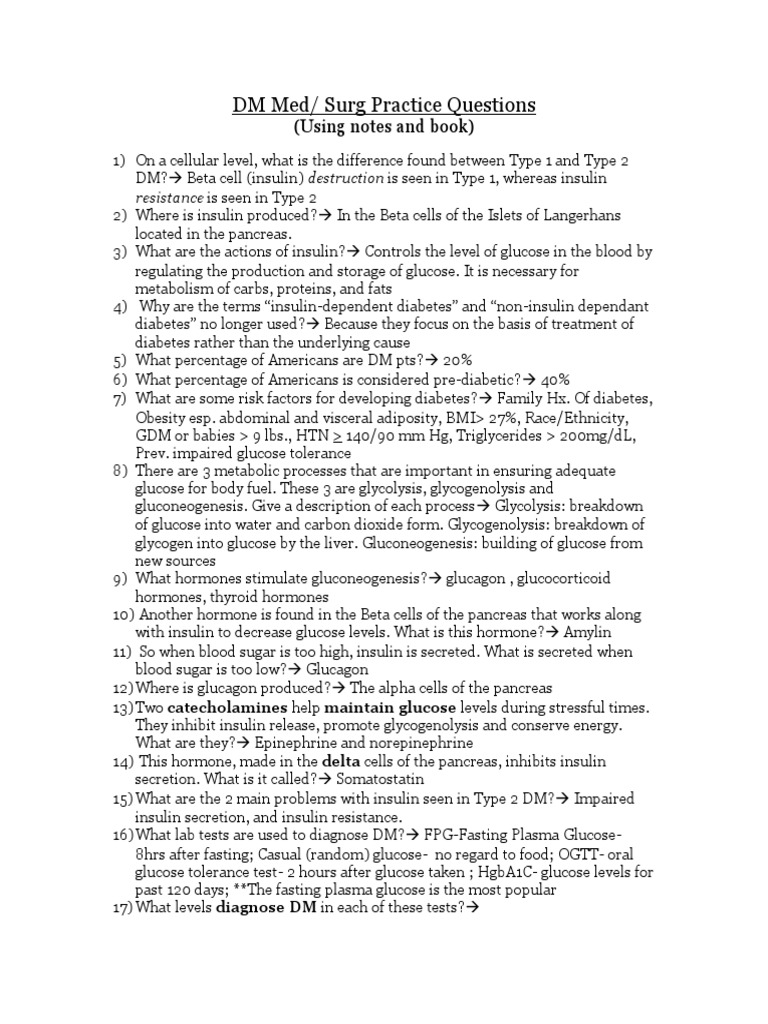 Diabetes Med/Surg Practice Questions | PDF | Diabetes Mellitus ...