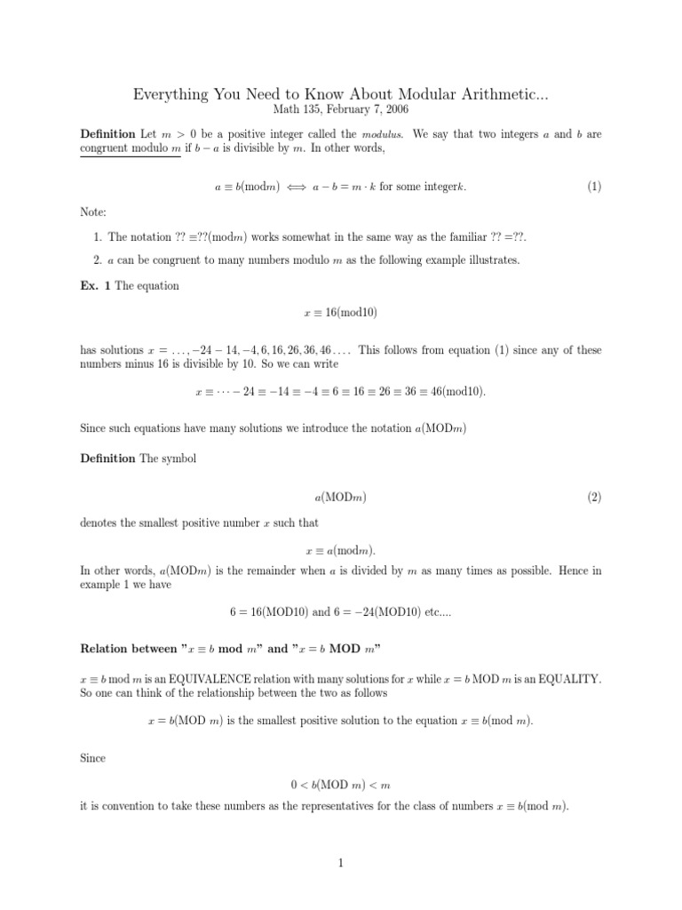 Modular Arithmetic Mathematical Concepts Number Theory