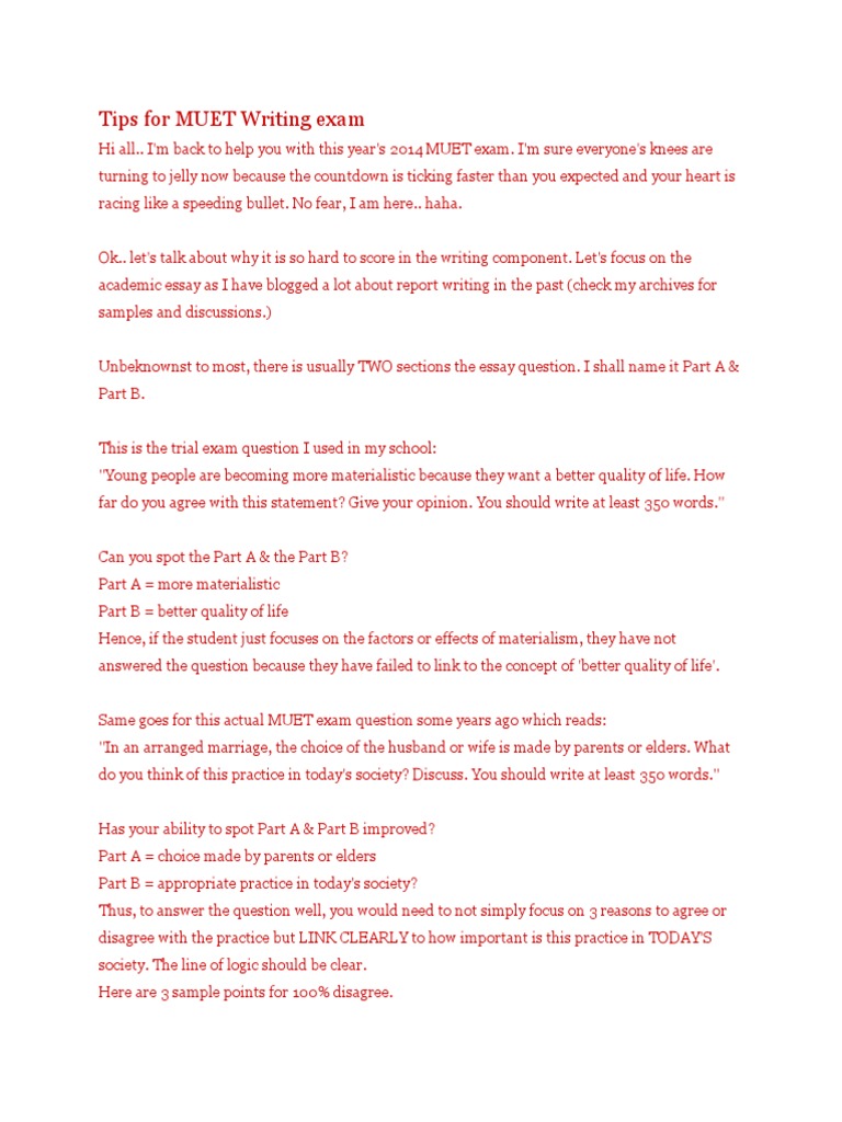 Tips For MUET Writing Exam | PDF | Marriage | Rape