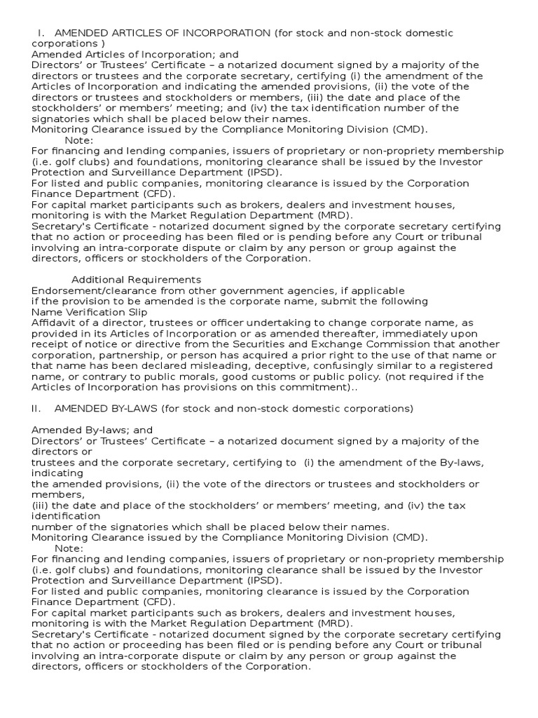 Amendment Process For SEC-registered Corporations (Philippines) | PDF ...