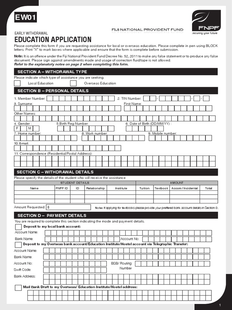 FNPF Education Assistance Form | PDF | Tuition Payments | Fee