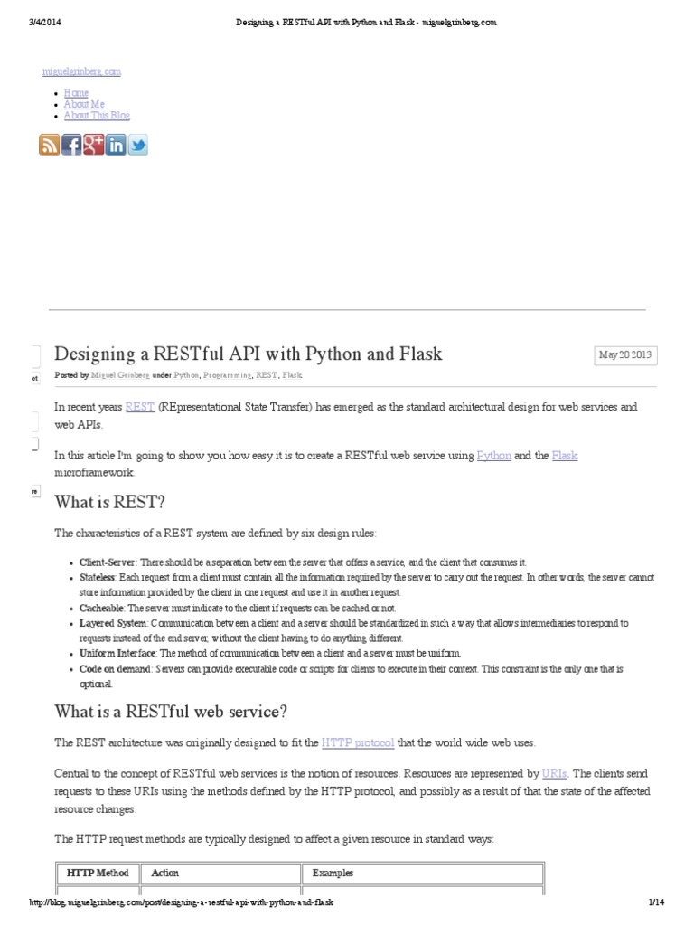Designing A Restful Api With Python And Flask Miguelgrinberg Pdf Representational State