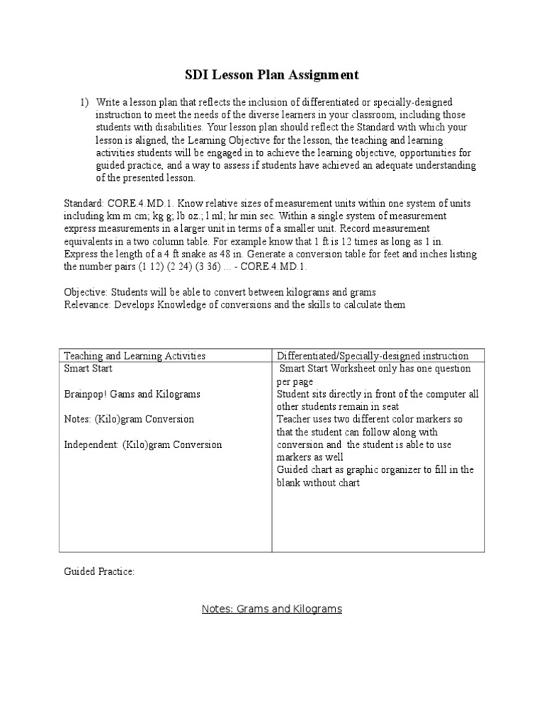 Differentiated Lesson Plan for Measurement | PDF | Kilogram | Lesson Plan