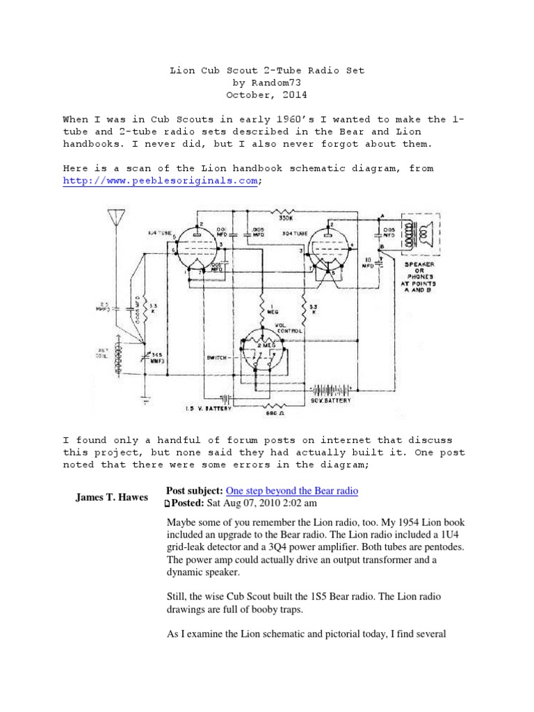 Lion Cub Scouts Two Tube Radio Set | PDF | Vacuum Tube | Series And ...