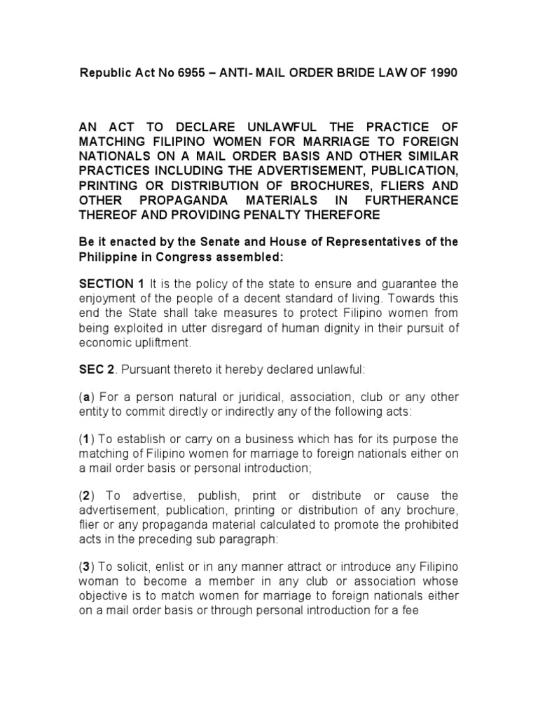 Anti-Mail Order Bride Law of 1990 | PDF | Mail Order Bride | Mail