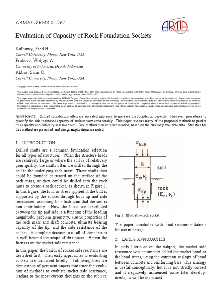 Evaluation of Capacity of Rock Foundation Sockets KULHAWY AND PRAKOSO ...