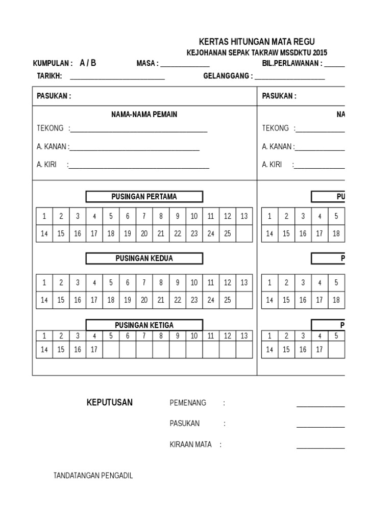 Borang Mata Sepak Takraw | PDF