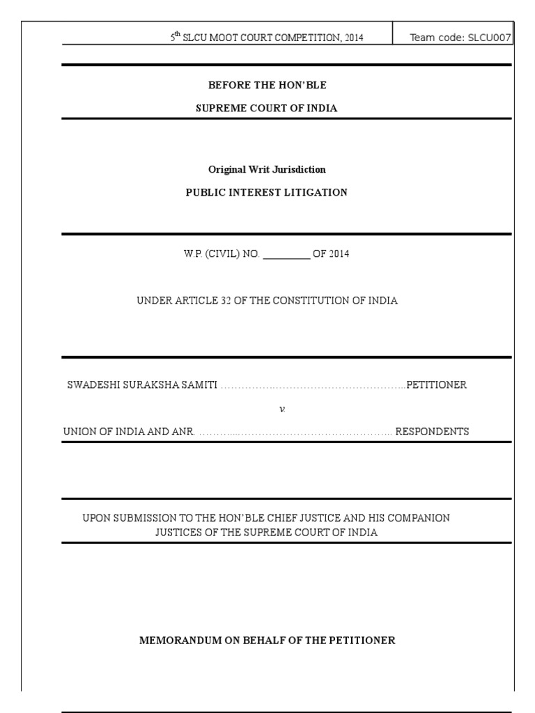 Moot Example | PDF | Supreme Court Of India | Constitution