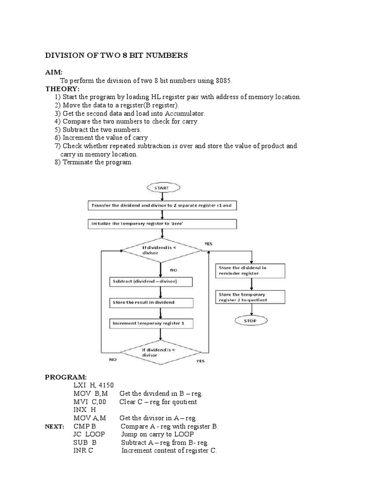 8-Bit Division Program in 8085 | PDF