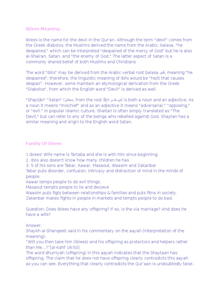 Iblees Meaning | PDF | Qur'an | Islam
