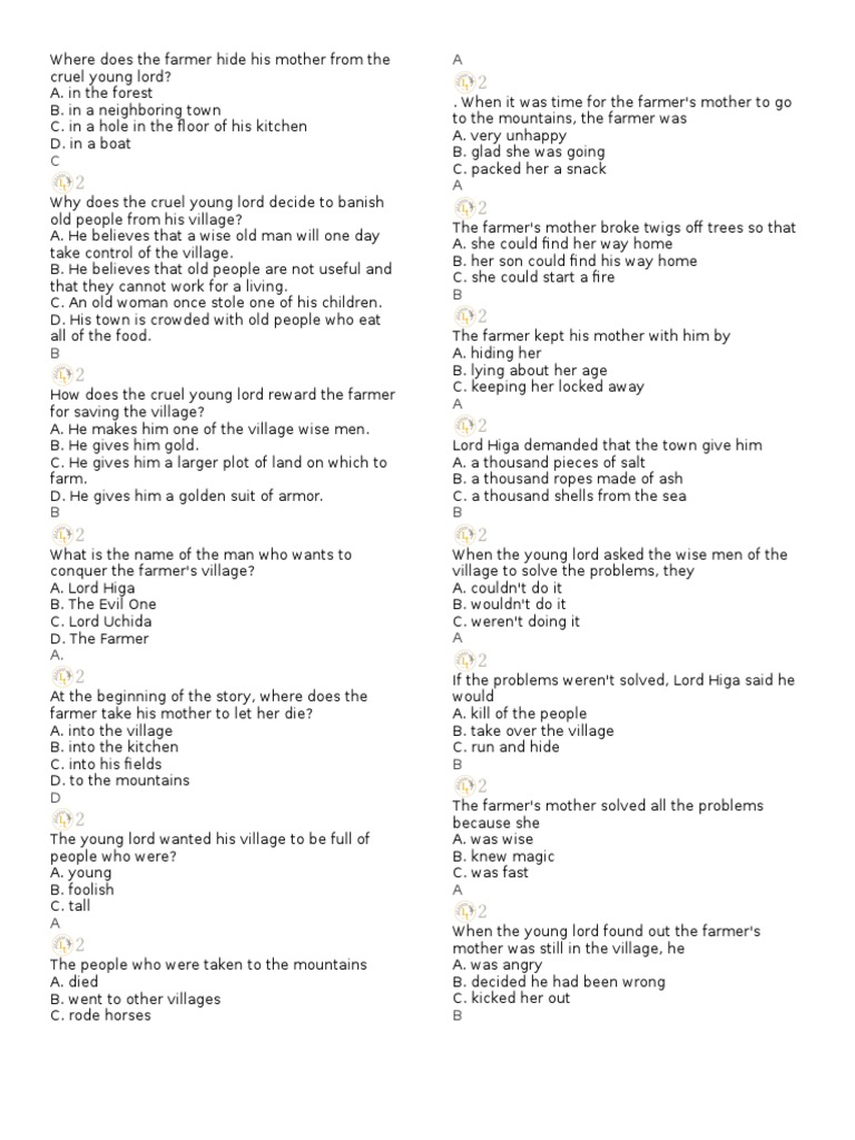 Guide Question For The Story of The Wise Old Woman | PDF