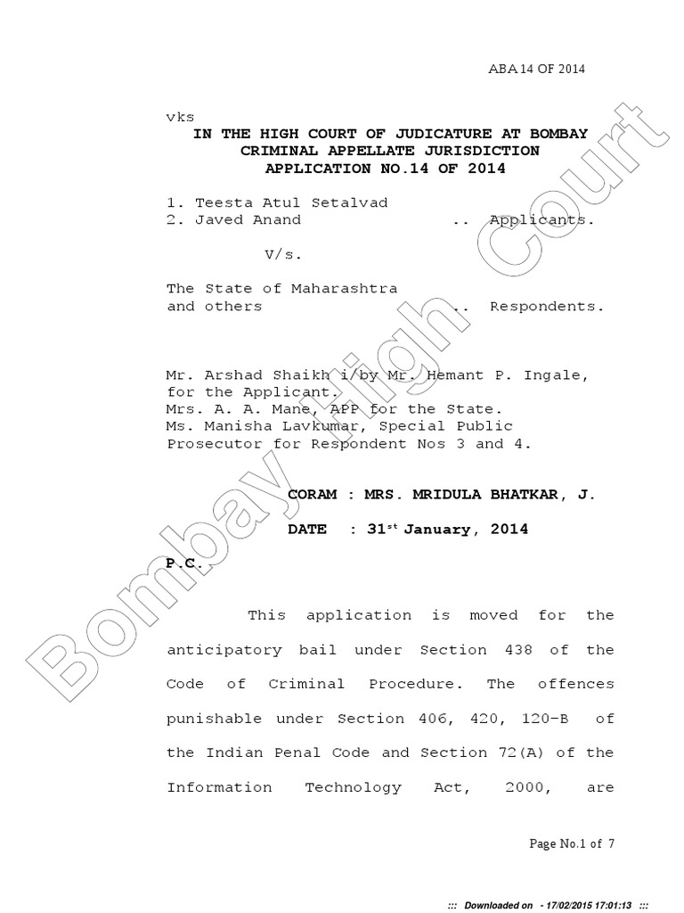 Bombay High Court Anticipatory Bail Order | PDF | Bail | Crime & Violence