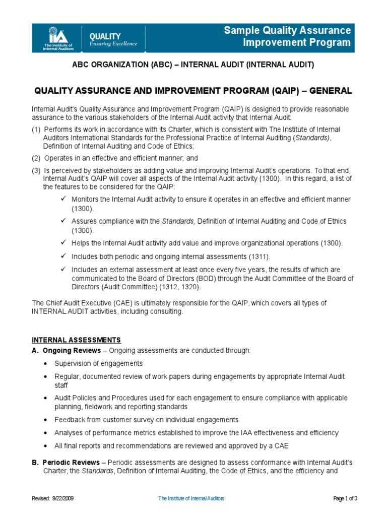Model Quality Assurance Improvement Program | PDF | Internal Audit | Audit