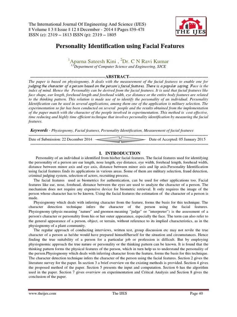 Personality Identification Using Facial Features | PDF | Physiognomy | Face