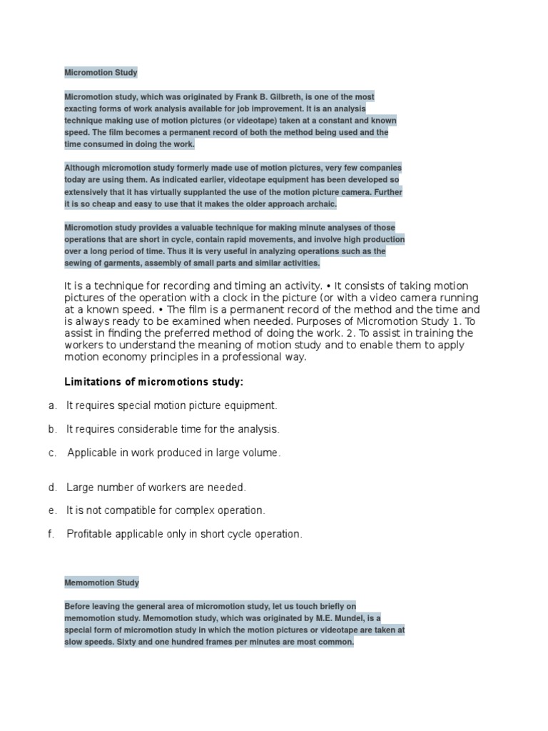 Micromotion Study | PDF | Videotape | Business