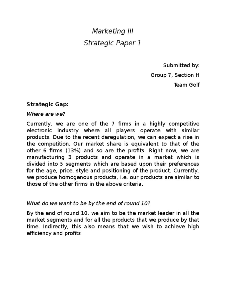 Marketing III Strategic Paper 1 | PDF | Business