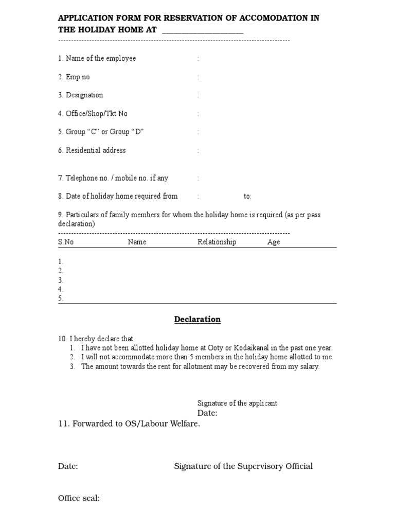 Railways Holiday Home Form | PDF