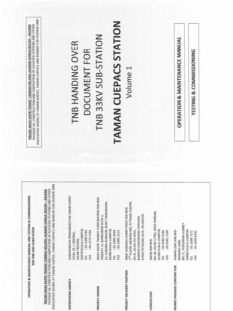 TNB Ssu 33kv O&m Cover Page | PDF