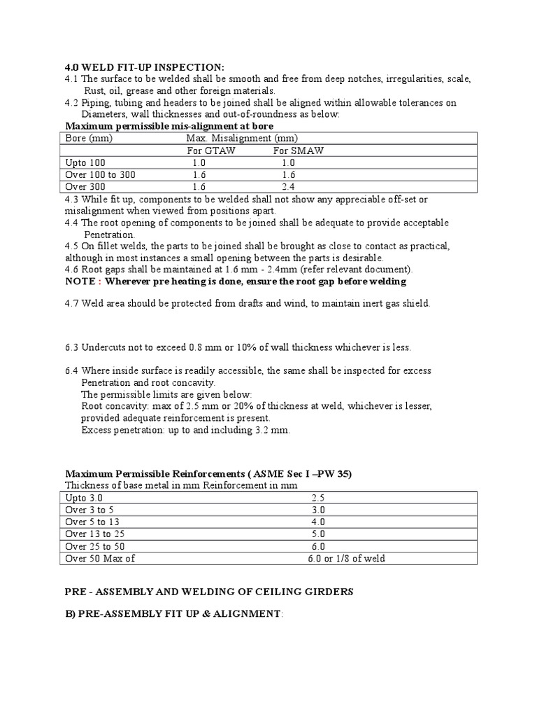 Weld Fit Up Tolerance | PDF | Welding | Construction