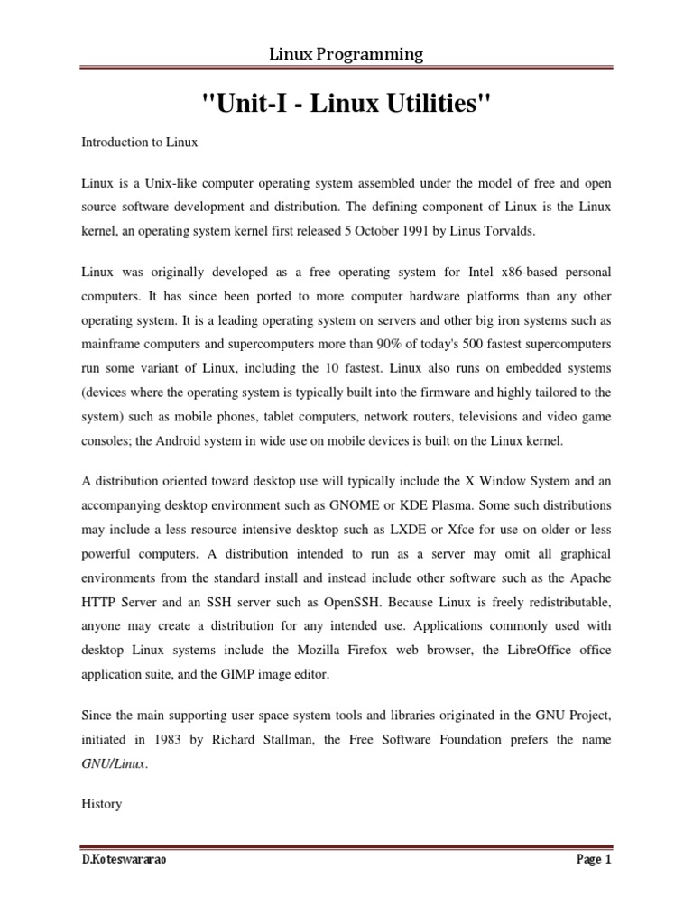 Linux Programming Lecture Notes Pdf Linux Unix