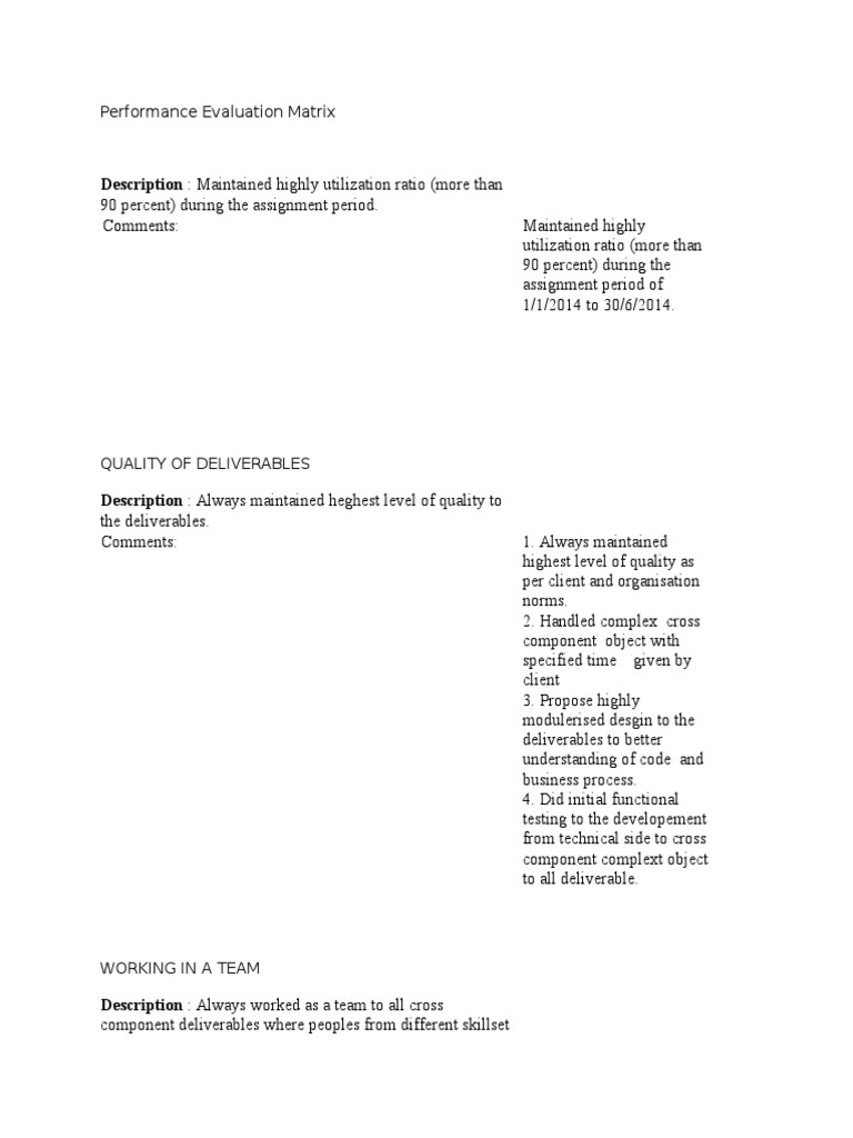 Performance Evaluation Matrix | Business Process | Performance Appraisal