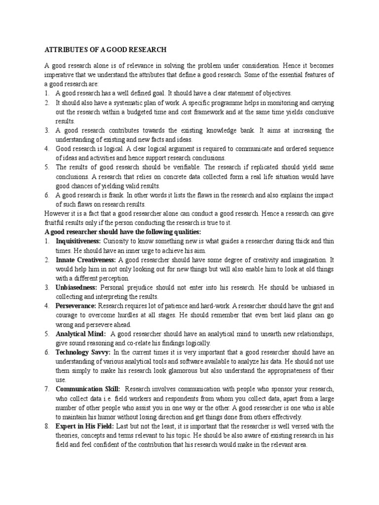 Essential Qualities of a Good Researcher | PDF | Knowledge | Mental ...