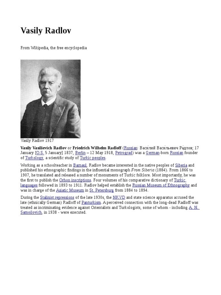 Vasily Vasilievich Radlov or Friedrich Wilhelm Radloff ( | PDF | History
