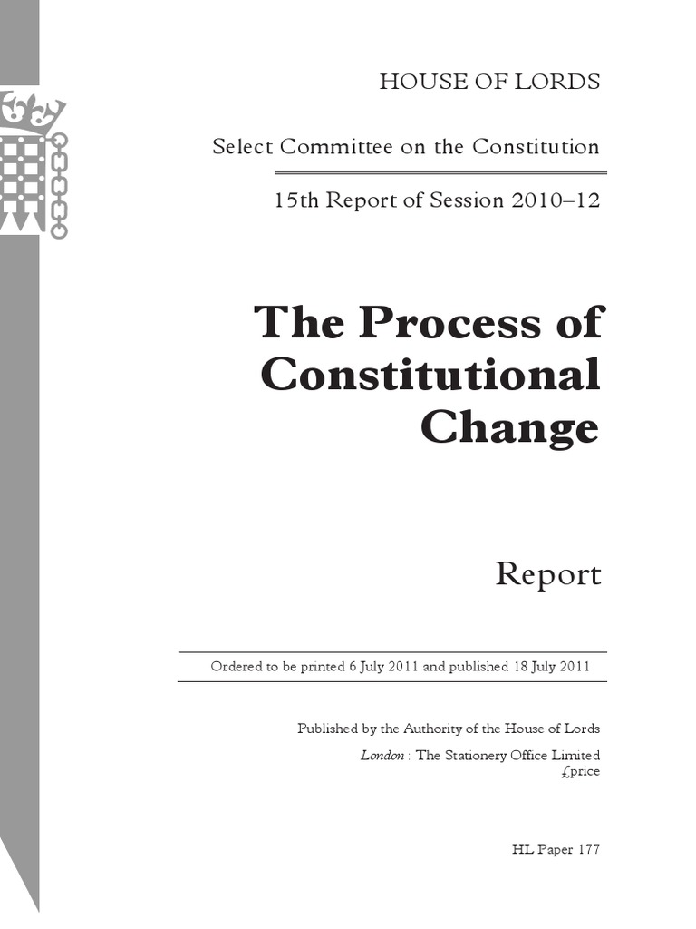 Constitutional Change Process Report | PDF | House Of Lords | Constitution