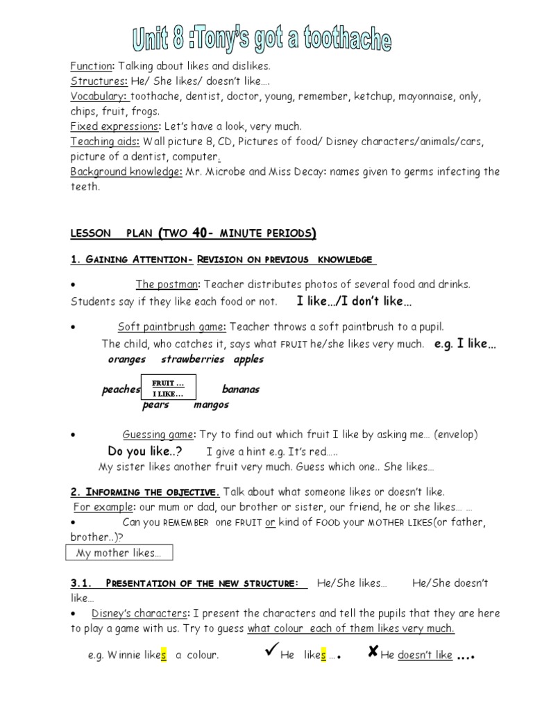 I Like /I Don't Like E.G. I Like : Lesson Plan TWO Minute Periods | PDF ...