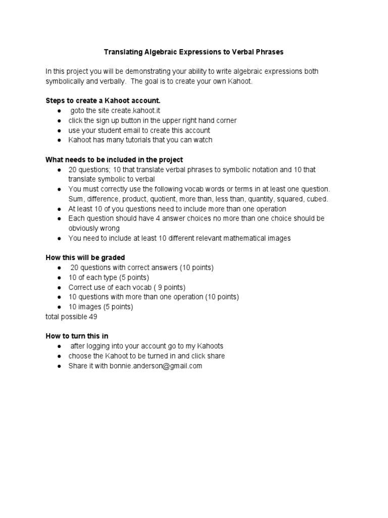 Translating Algebraic Expressions To Verbal Phrases | PDF | Career & Growth