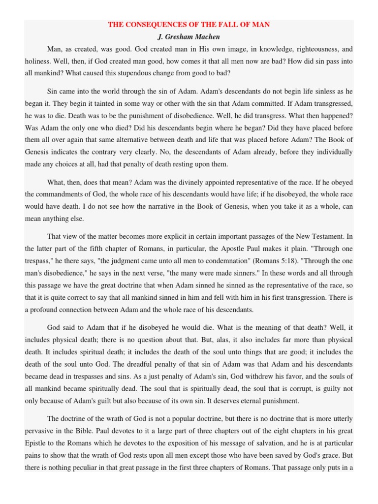 The Consequences of The Fall of Man | PDF | Adam | Sin