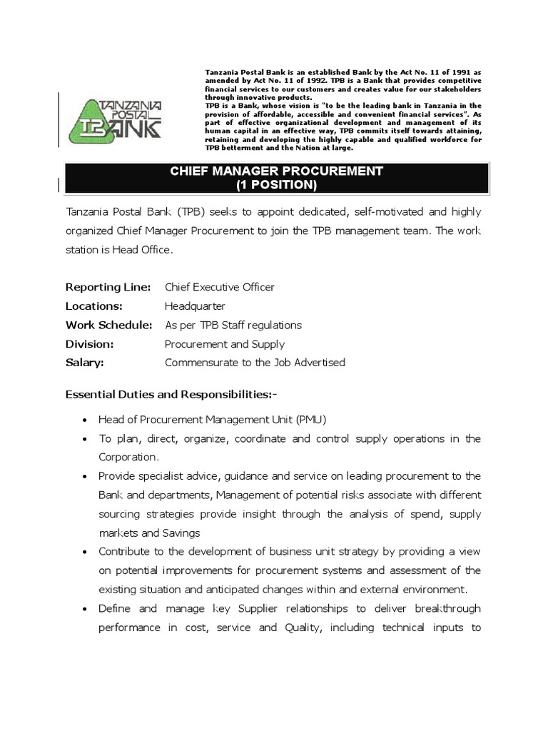 Advert For The Position of Chief Procurement Manager | PDF ...