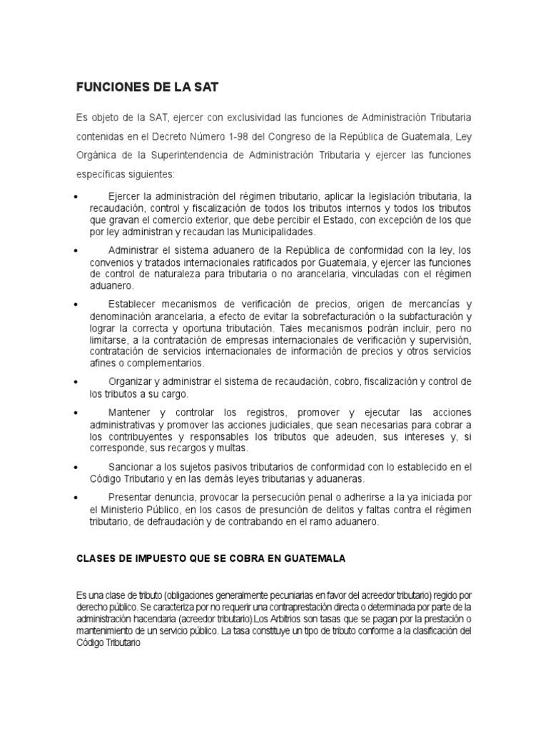 Funciones de La Sat | Impuestos | Guatemala