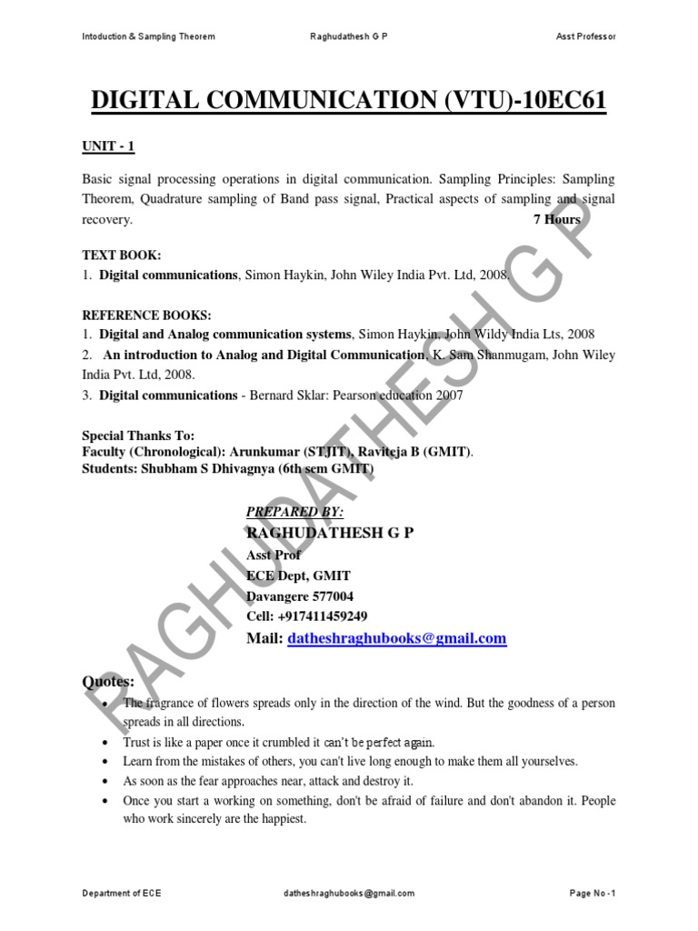 Digital Communication VTU Unit 1 | PDF | Sampling (Signal Processing) | Forward Error Correction