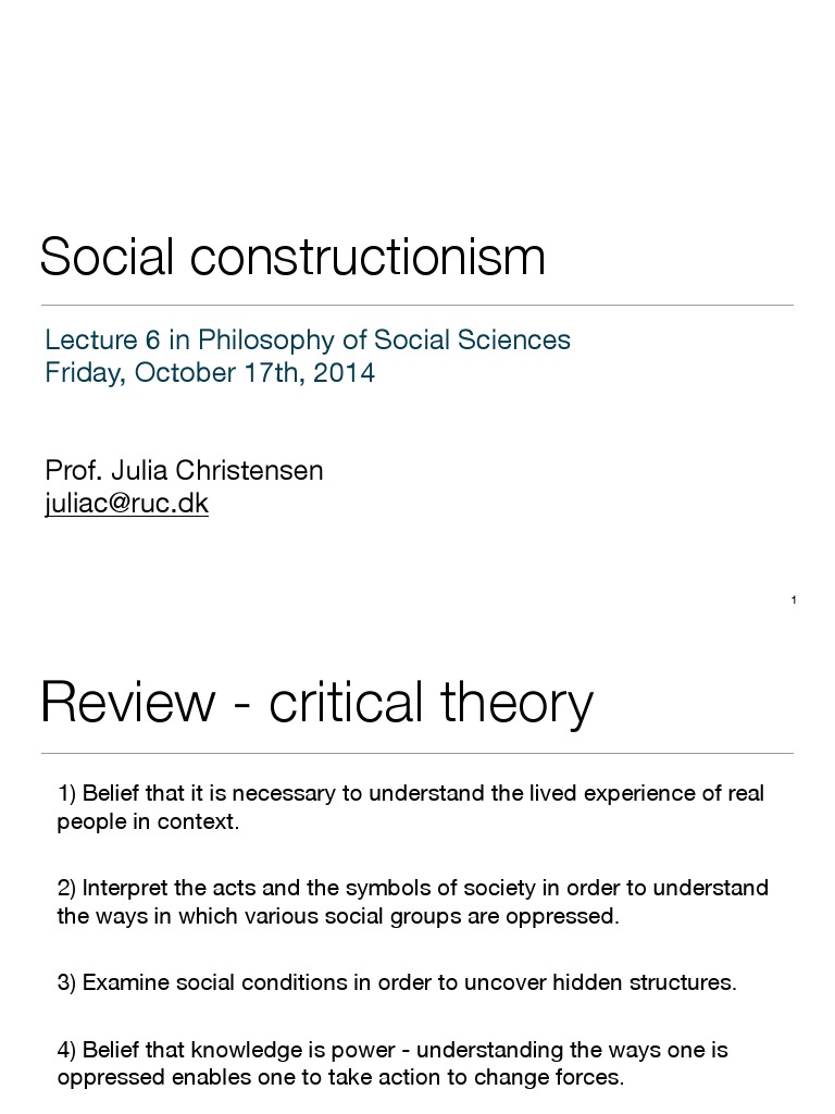 Social Constructionism: Lecture 6 in Philosophy of Social Sciences ...