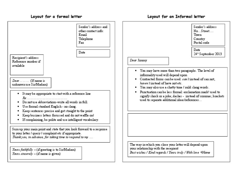 Formal and Informal Letter Layout Guide | PDF