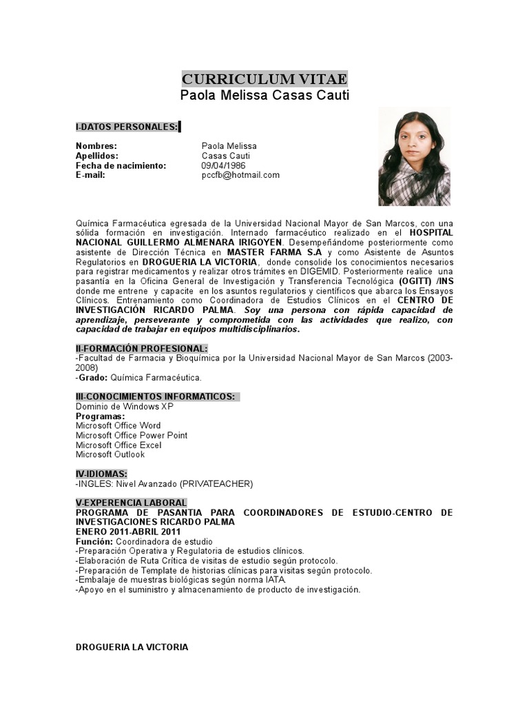 CV Paola | PDF | Farmacéutico | Farmacia