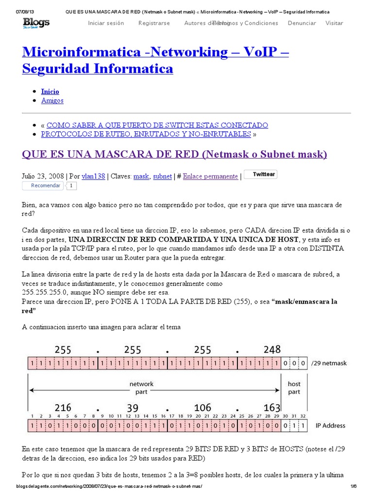 Que Es Una Mascara de Red (Netmask o Subnet Mask) | PDF | ciberespacio ...