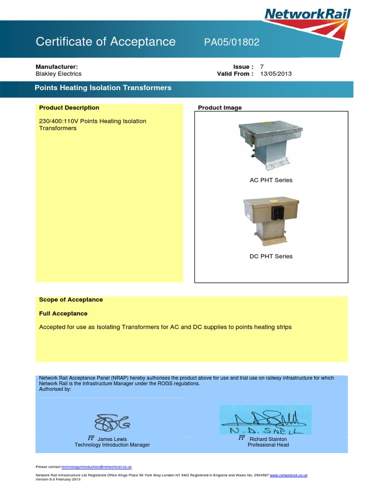 Full Certificate - Points Heating Isolation Transformers | PDF | Rail ...